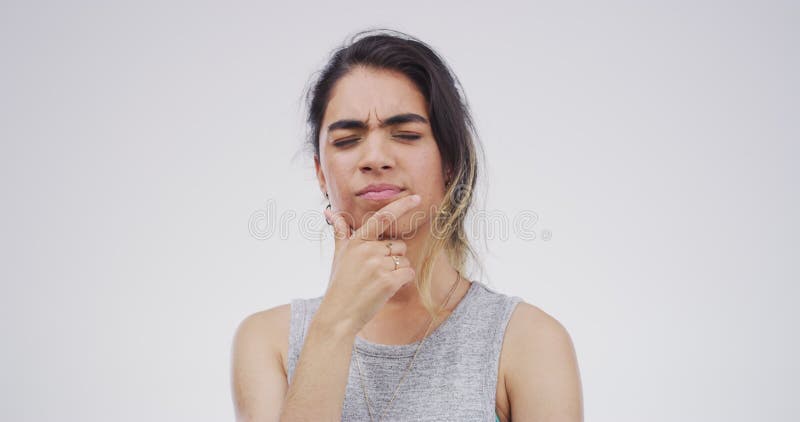 Confused, Studio Face or Woman Thinking, Planning and Doubt Solution ...