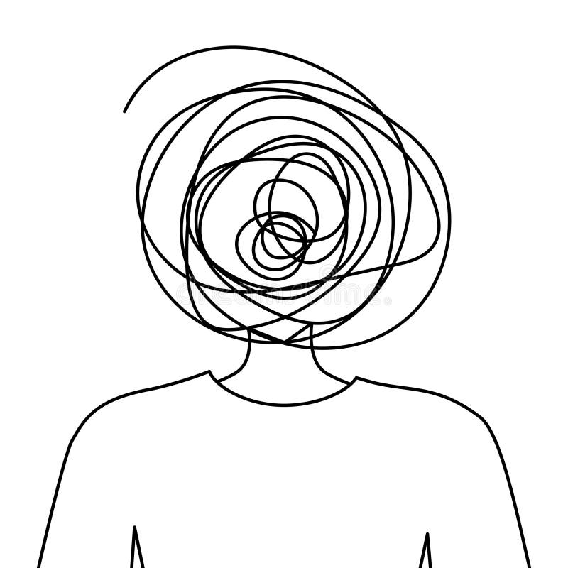 Confused Thoughts Linear Drawing Vector Illustration. Personality ...