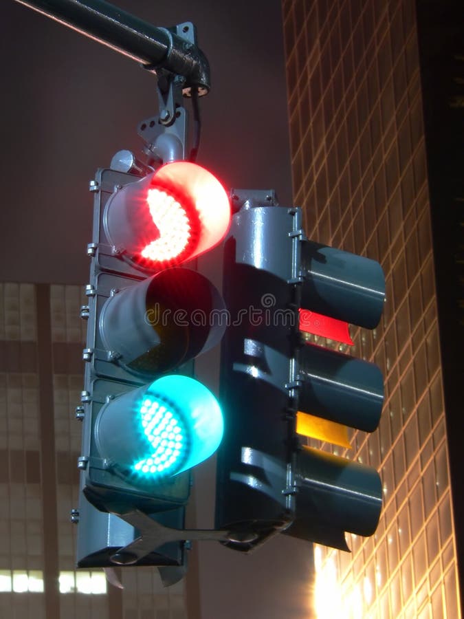 Confused Traffic Light at Night - Long Exposure Photo Stock Image ...