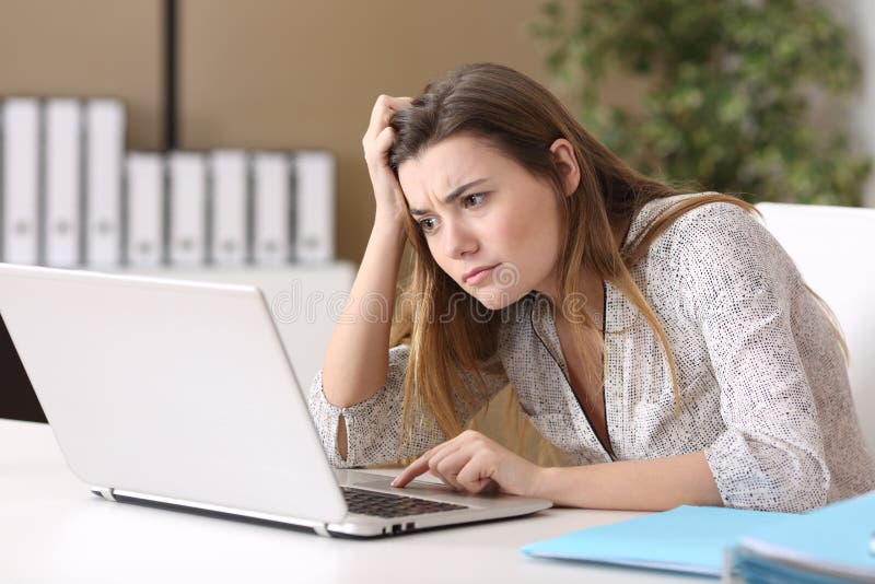 Confused Office Worker Reading Documents Stock Photo - Image of doubt ...