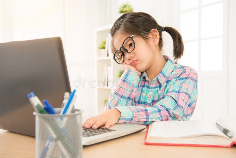 Confused Unhappy Teen Kid Watching Computer Stock Image - Image of ...