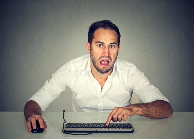 Confused Upset Man Working on Computer Stock Image - Image of learn ...