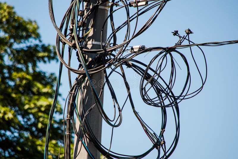 Confused wires on a post stock photo. Image of electricity - 123767450
