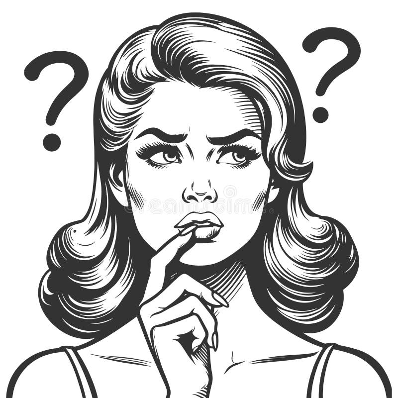 Confused Woman Question Mark Raster Illustration Stock Illustration