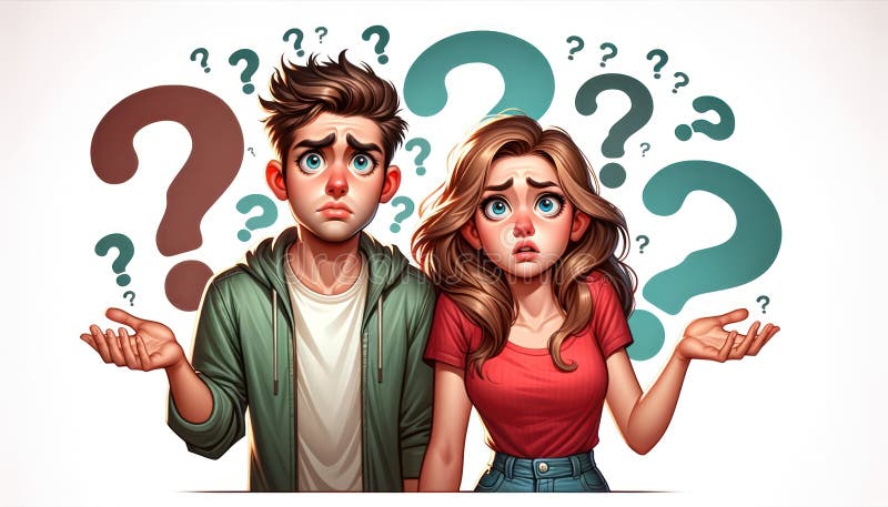 Confused Young Couple Surrounded by Question Marks Expressing ...