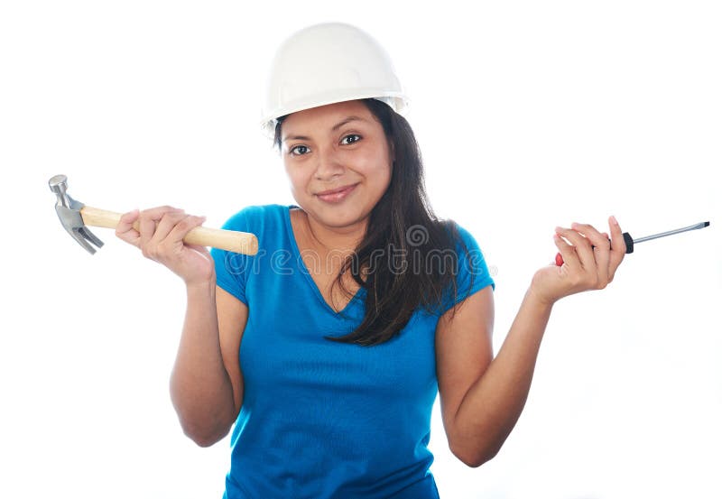 Confused Young Girl with Tools Stock Image - Image of studio ...