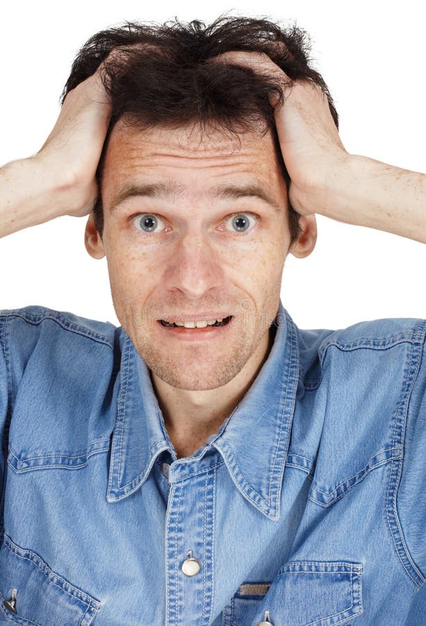 Confused Young Man Has Clasped Hands A Head Stock Photo - Image: 16534720