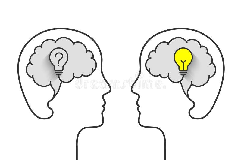 Confusion and Idea Concept, Head, Brain and One Light Bulb with ...