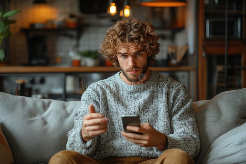 Confusion in the Kitchen a Man S Struggle with His Smartphon Stock ...