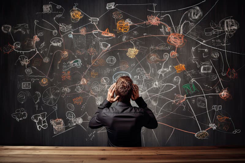 Confusion: Man with His Mind Confused, Thinking Mess Over Blackboard ...