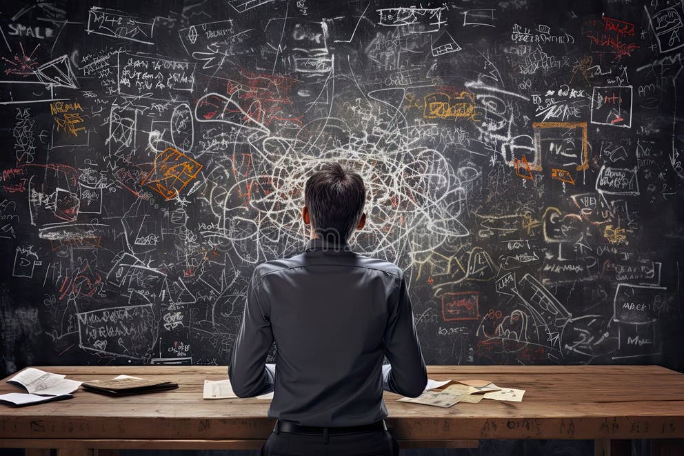 Confusion: Man with His Mind Confused, Thinking Mess Over Blackboard ...