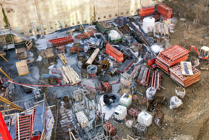 Congested Building Site with Numerous Supplies Stock Image - Image of ...
