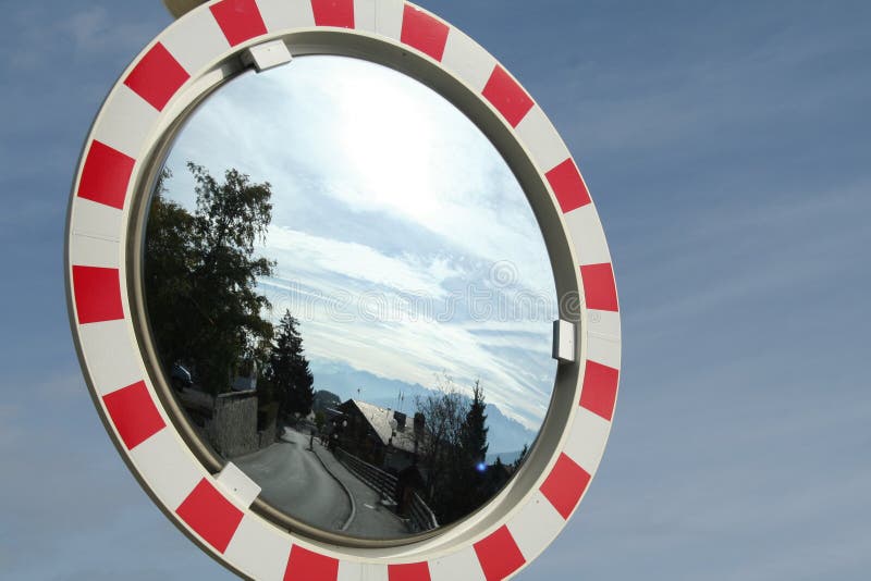 Traffic Mirror Reflecting Small Town Stock Photo - Image of street ...