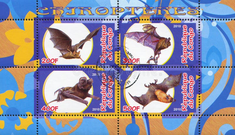 Bat stamp printed by Congo editorial photography. Image of environment ...