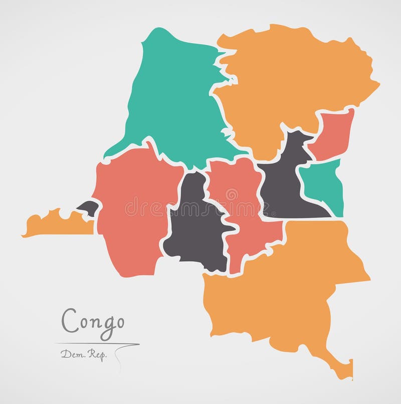 Congo Democratic Republic Map with States and Modern Round Shape Stock ...
