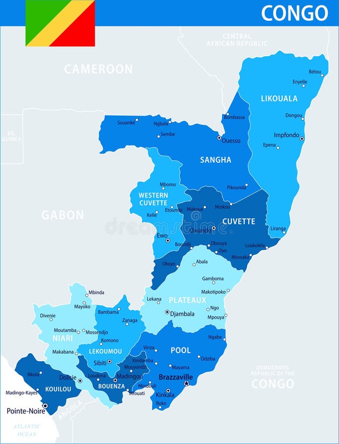 Congo Map Vector Blue Spot - Customizable Layered Political Map of ...
