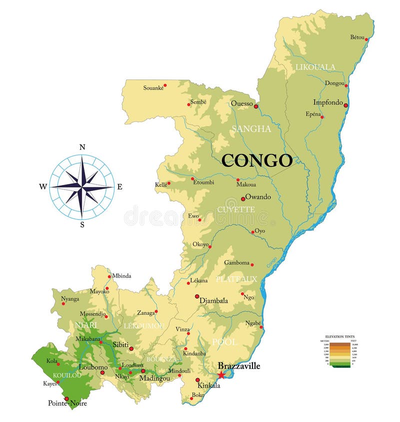 Congo Republic Highly Detailed Physical Map Stock Vector - Illustration ...