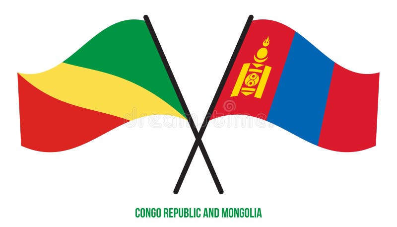 Congo Republic And Mongolia Flags Crossed And Waving Flat Style