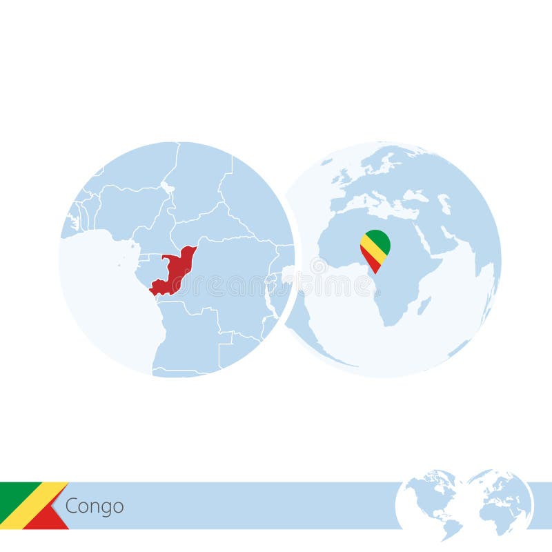 Congo on World Globe with Flag and Regional Map of Congo Stock Vector ...