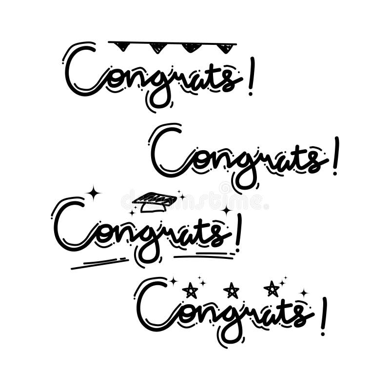 Congrats Hand Drawing Lettering Set Design Stock Vector - Illustration ...