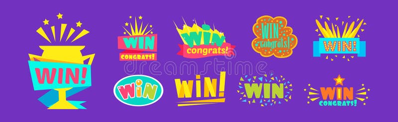 Congrats and Win Congratulation Banner Bright Vector Set Stock Vector ...