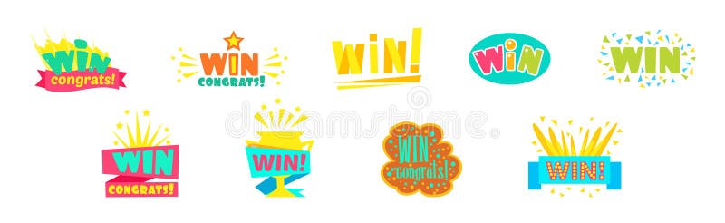 Congrats and You Win Congratulation Badge Vector Set Stock Illustration ...
