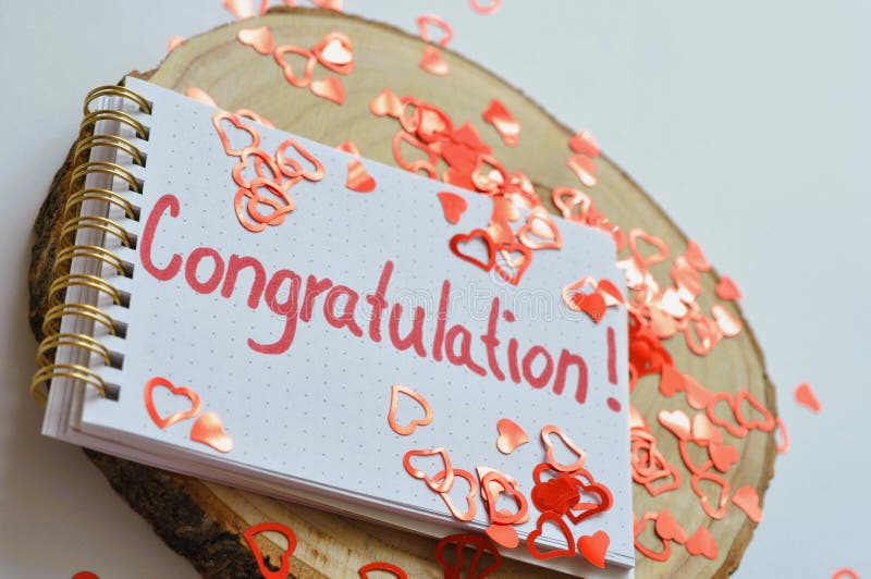 Congratulation Card between Hearts Confetti Stock Illustration ...