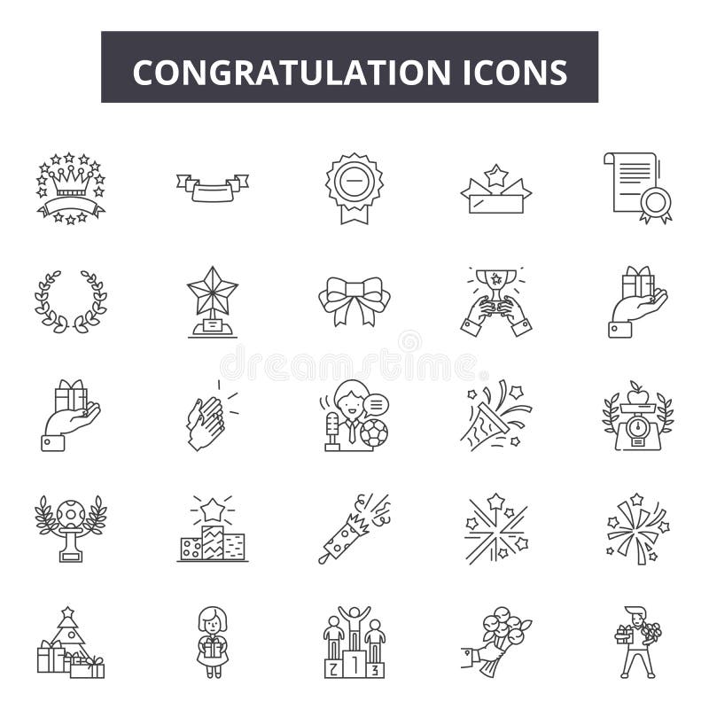 Congratulation Line Icons for Web and Mobile Design. Editable Stroke ...