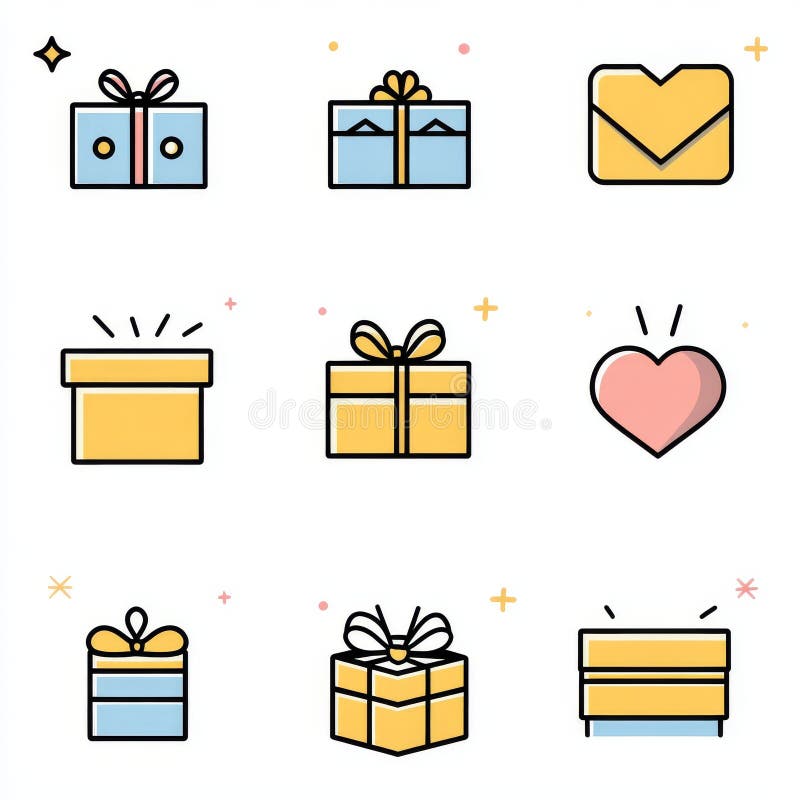 Congratulation Present Minimal Logo, Gift Box Flat Icon Set, Giftbox ...