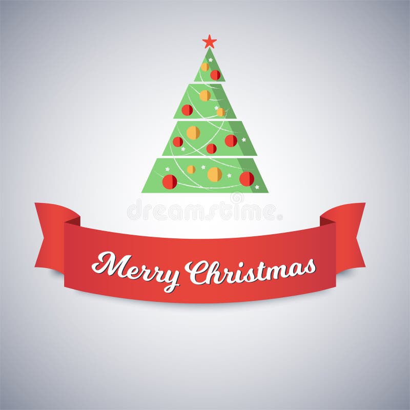 Congratulation Red Ribbon Banner and Christmas Tree Stock Vector ...