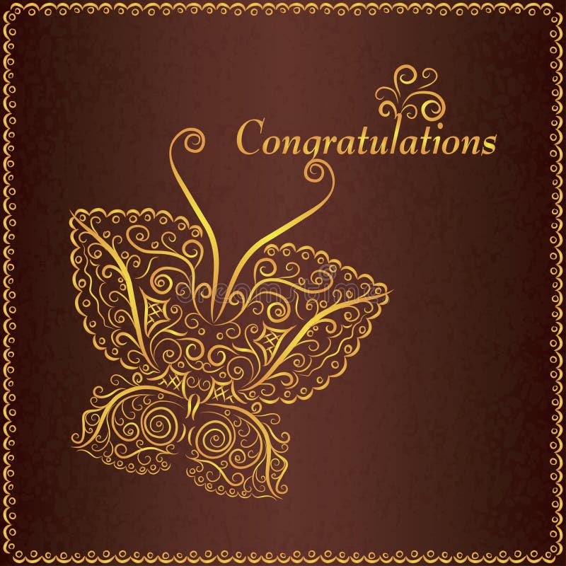 Congratulation Vintage Card with Butterfly Stock Vector - Illustration ...