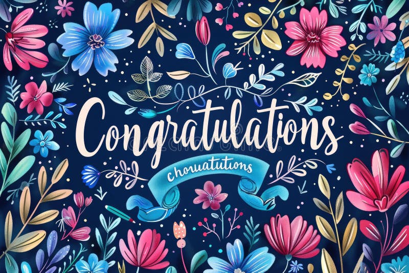 Congratulations Card with Flowers and Calligraphy Stock Illustration ...