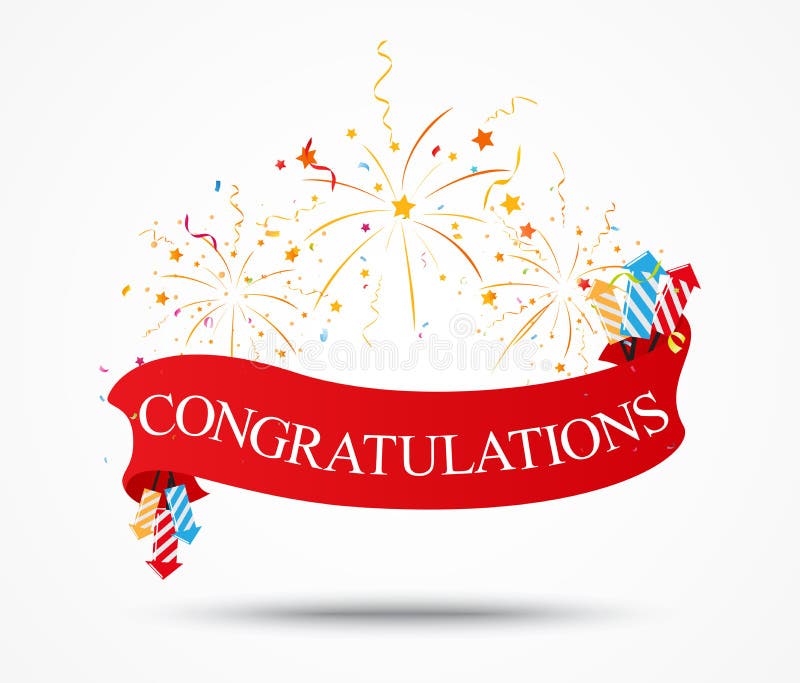 Congratulations Design with Fireworks and Ribbon Stock Vector ...