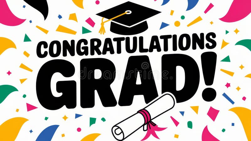 Congratulations Grad Text with Cap and Diploma Illustration Stock Photo ...