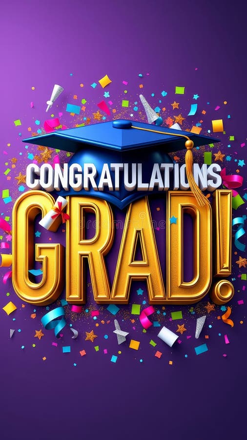 Congratulations Grad Text with Cap and Diploma Illustration Stock Photo ...