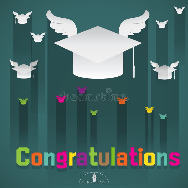 Congratulations Graduation Cap Flying Stock Vector - Illustration of ...