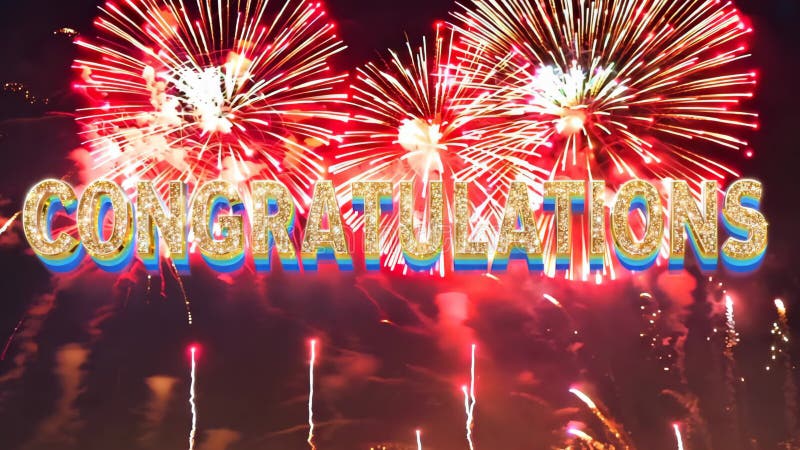 Congratulations Greeting Text with Particles and Sparks on Black Night ...