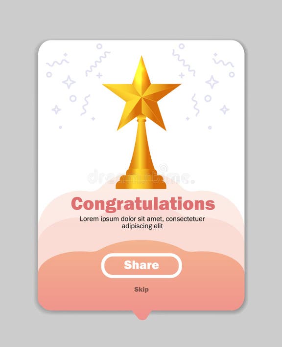 Congratulations Pop Up Banner. Digital Website Window with Gold Trophy ...