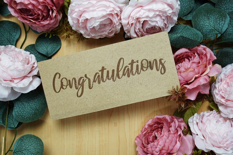 Congratulations Text Message on Paper Card with Flowers Border Frame on ...