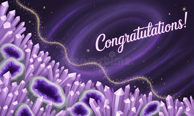 Elegant Congratulations with Amethyst Crystals and Swirling Stardust on ...