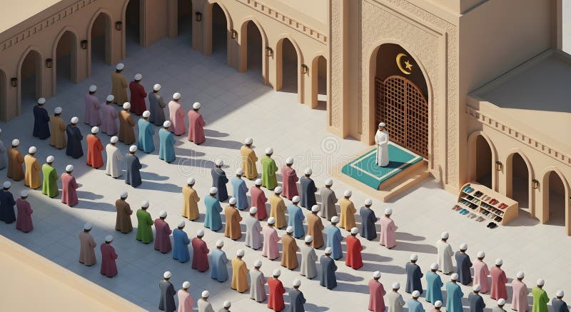 Congregation at Mosque: a 3D Rendering of Islamic Prayer Stock ...