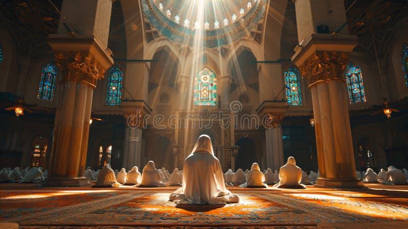 A Congregation of Worshipers Sits in Deep Contemplation Inside a Mosque ...