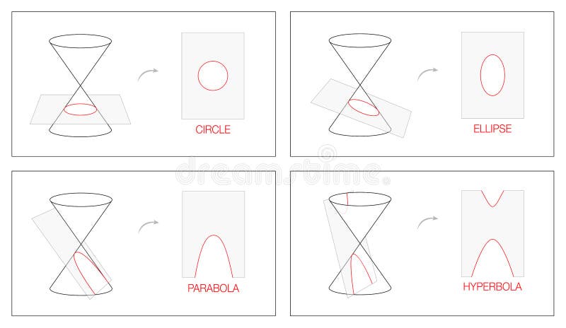 Conic Sections Geometry Maths Circle Ellipse Parabola Hyperbola Stock ...