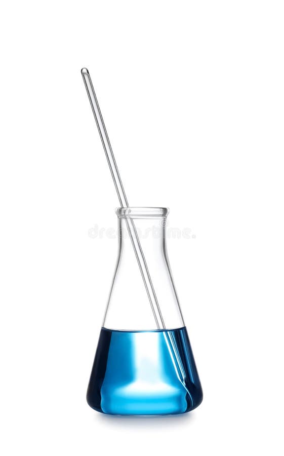 Conical Flask with Blue Liquid Isolated . Laboratory Glassware Stock ...