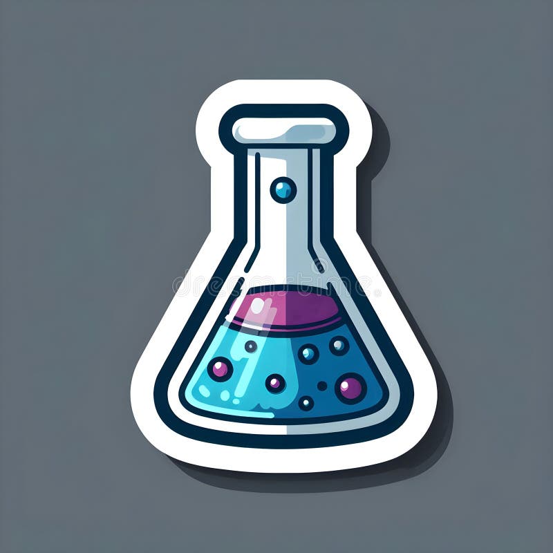 Conical Flask with Bubbling Blue and Purple Liquid Sticker Stock ...