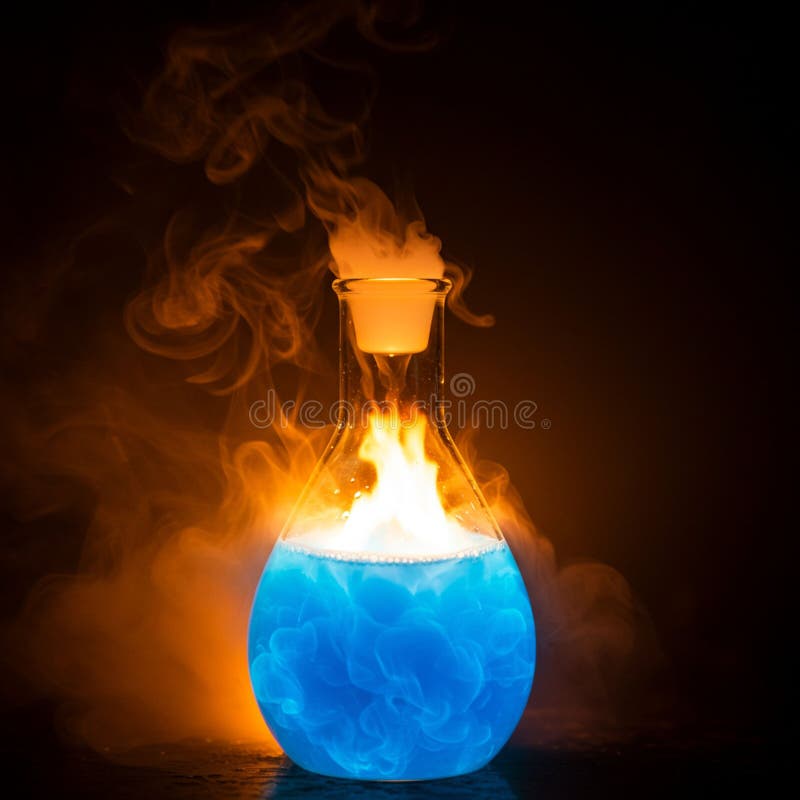 A Conical Flask Contains a Bright Blue Liquid with Swirling Patterns ...