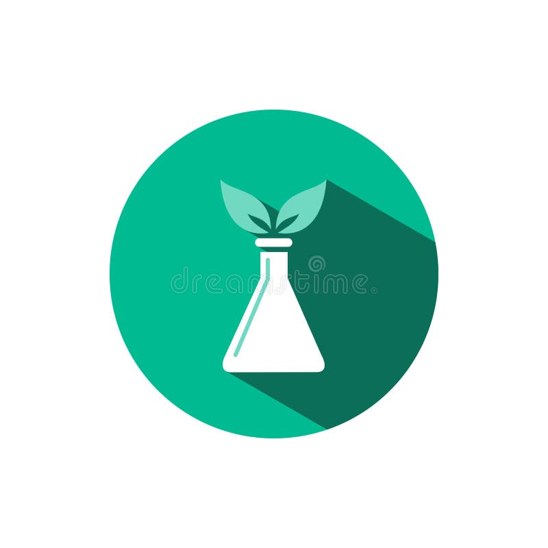 Conical Flask Icon with Two Leaves. Erlenmeyer Laboratory Instrument ...