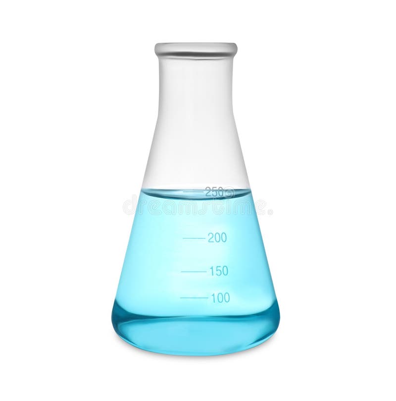 Conical Flask with Light Blue Liquid Isolated on White Stock Image ...