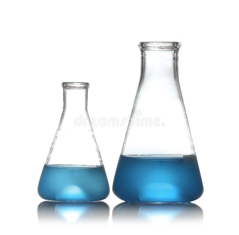 Flasks with Samples on Table in Chemistry Laboratory Stock Image ...