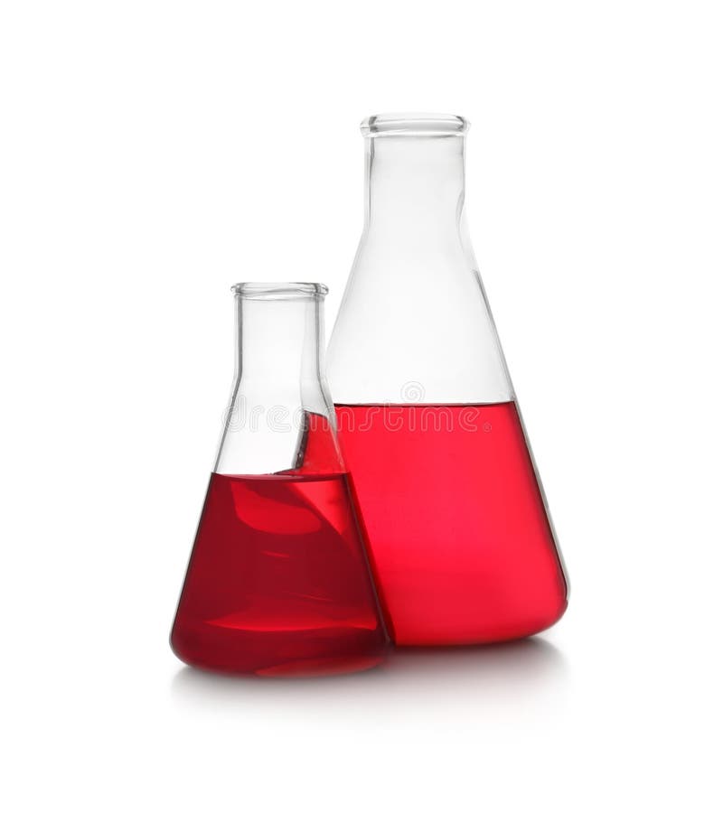 Erlenmeyer Flasks with Color Liquid Isolated on White. Stock Photo ...